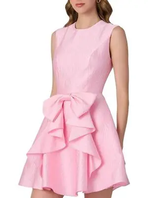 Shoshanna Gabby Bow-embellished Jacquard Mini Dress - Peony