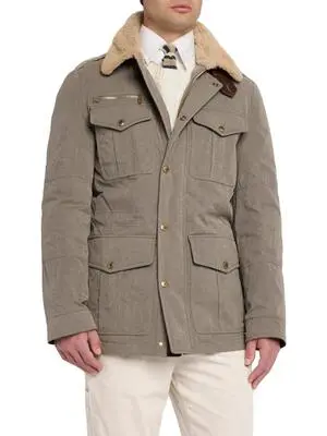 Brunello Cucinelli Apos;s Shearling-collar Waxed Techno Cotton Safari Jacket - Army