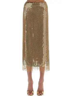 Roberto Cavalli Sequined Fishnet Midi Wrap Skirt - Gold