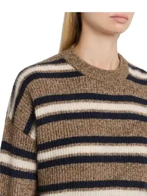 Brunello Cucinelli Cashmere-mohair Striped Sweater - Brown