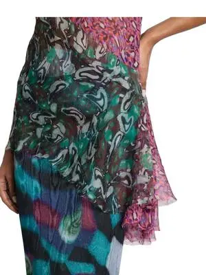 Dries Van Noten Crisanna Colorblock Silk Asymmetric Top - Fuchsia