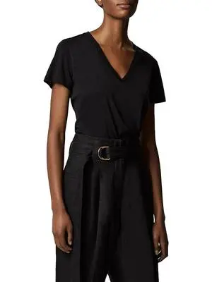 Another Tomorrow Cotton V-neck Tee - Black