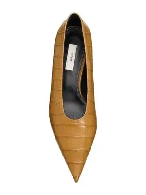 TOTEME 35mm Sharp Croc-embossed Leather Pumps - Biscuit