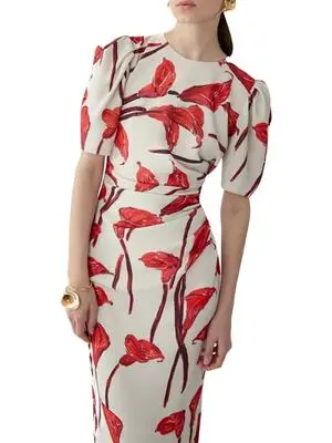Carolina Herrera Calla Lily Ankle Length Dress - Ceramic Multi