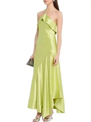 Acler Marara Asymmetric-hem Satin Maxi Dress - Honeydew