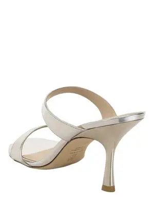STUART WEITZMAN Nudist Metallic Leather Slide Sandals Silver