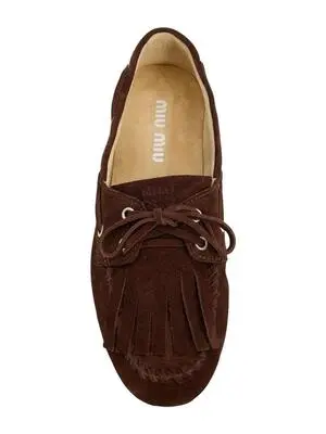 Miu Miu Fringe Suede Moccasin Loafers - Moro
