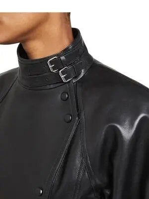 Balmain Leather Fitted Peplum Jacket - Noir