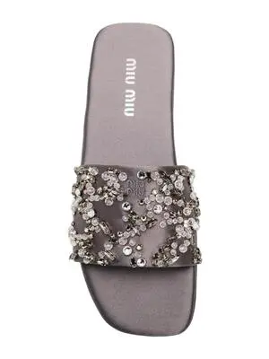 Miu Miu Embellished Satin Slide Sandals Ferro