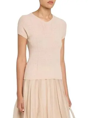 Vince Pointelle Wool T-shirt - Blush Cloud