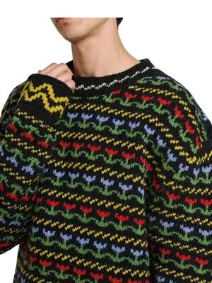 Marni Apos;s Floral Wool Knit Crewneck Sweater - Charcoal/g