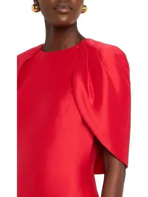 Badgley Mischka Cape-sleeve Bodycon Midi Dress - Red