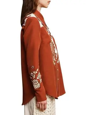ALEMAIS Duke Embroidered Button-front Shirt - Rust