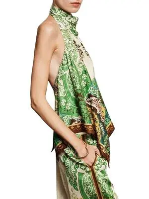 ALEMAIS Florence Backless Jacquard Satin Halter Top - Multi