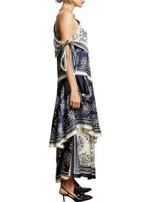ALEMAIS Banderra Silk Scarf Asymmetric Dress - Ink