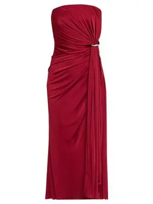 Halston Nadia Strapless Draped Jersey Midi Dress - Ruby