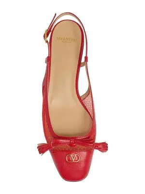 Valentino Garavani 25mm Vlogo Signature Valet Mesh And Leather Ballerina Flats - Red