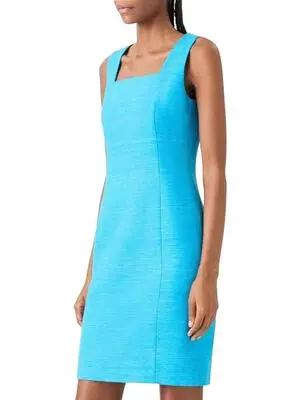 Akris Square-neck Sleeveless Cotton Mini Sheath Dress - Turquoise