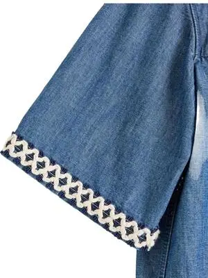 Valentino Garavani Apos;s Denim Embroidered-trim Short-sleeve Shirt - Medium Blu