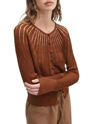 Rag & Bone Aubrey Sheer Stripe Cardigan - Rust