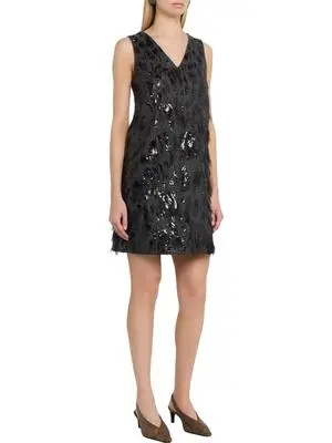 Brunello Cucinelli Animalier Sequin V-neck Mini Dress - C032