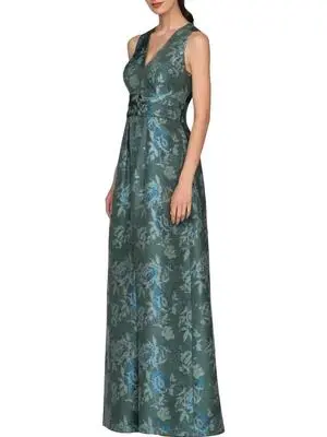 KAY UNGER Cameron Floral A-line Gown - Deep Teal Multi
