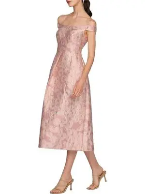 KAY UNGER Alina Floral Jacquard Tea-length Cocktail Dress - Pink Multi
