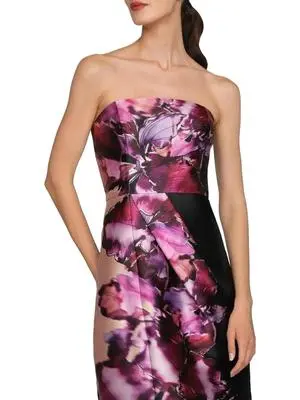 KAY UNGER Alana Floral Mikado Column Gown - Black Multi