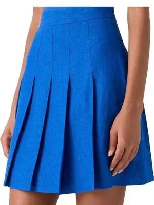 Akris Pleated Linen Mini Skirt - Lapis Blue
