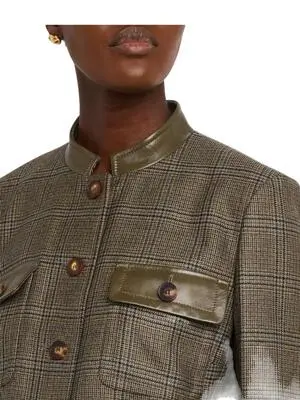 Lafayette 148 New York Leather-trim Glen Check Jacket - Olive Mult