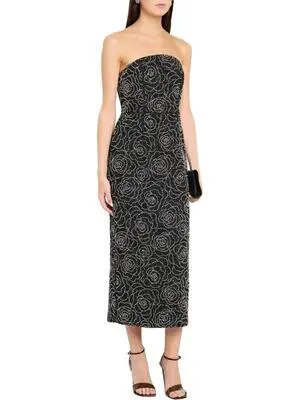 MILLY Kait Floral Beaded Column Midi Dress - Black/silv