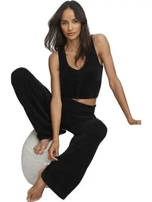 Alo Yoga Micro Chenille High-waist Straight Leg Pants Black