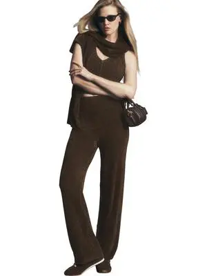 Alo Yoga Micro Chenille High-waist Straight Leg Pants Espresso