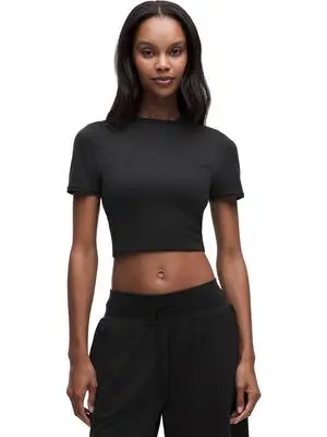 Lululemon Wundermost Ultra-soft Nulu Crewneck Cropped T-shirt - Black