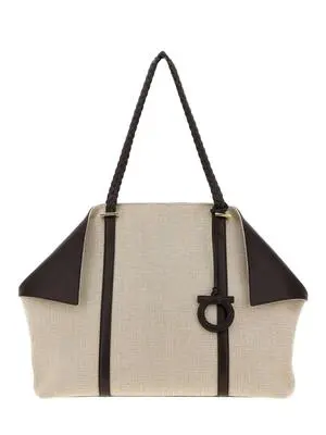 SALVATORE FERRAGAMO Scarf Gancini Logo Canvas And Leather Tote Bag