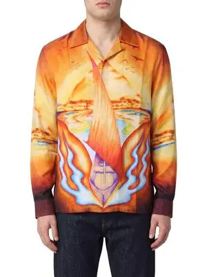 Casablanca Long-sleeved Silk Shirt With All-over Graphic Print - Fa01