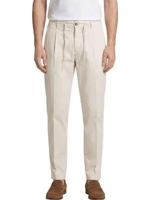 Eleventy Slim-fit Stretch-cotton Drawstring Trousers - Sand