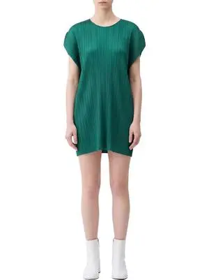 Issey Miyake July Pleated Crêpe Sheath Mini Dress By - Green
