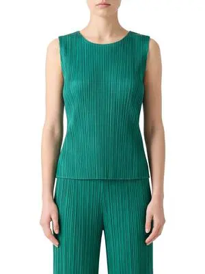 Issey Miyake Pleated Off-the-shoulder Top With Lace Inserts By - Green
