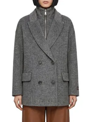 ERMANNO FIRENZE Double-breasted Wool Blend Short Coat With Peak Lapels