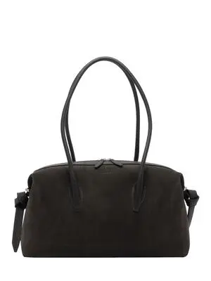Yuzefi Brioche Suede Calfskin Leather Shoulder Bag With Double Handle - Brown