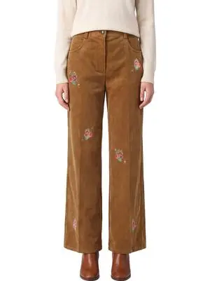 FORTE_FORTE High-waisted Wide Leg Embroidered Cotton Velvet Trousers Camel