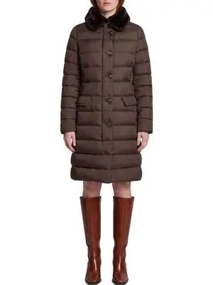 MOORER Vetiver-s3 Long Technical Fabric Down Jacket With Fur Collar - Brown