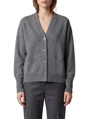 SEMICOUTURE Esther Wool Cardigan With V-neck And Patch Pockets Grey