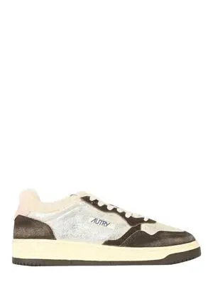 AUTRY Medalist Low Leather Sneakers With Shearling Lining And Suede Details Silver
