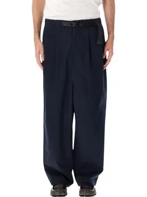 Comme Des Garçons Wide Leg Cotton Trousers With Pleats And Drawstring Blue