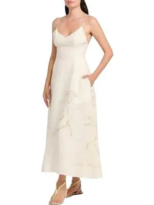 Alberta Ferretti Floral-print Sleeveless Linen Midi Summer Dress - Multi
