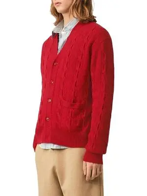 AMI Paris Cable-knit Wool Cardigan - Ruby Red