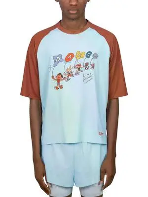 ALEX ZONO Graphic-print Raglan-sleeve T-shirt - Blue