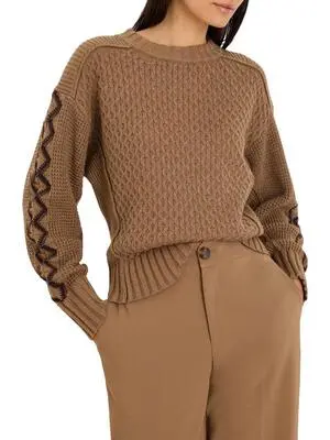 NIC+ZOE Criss Cross Sweater Hazelnut
